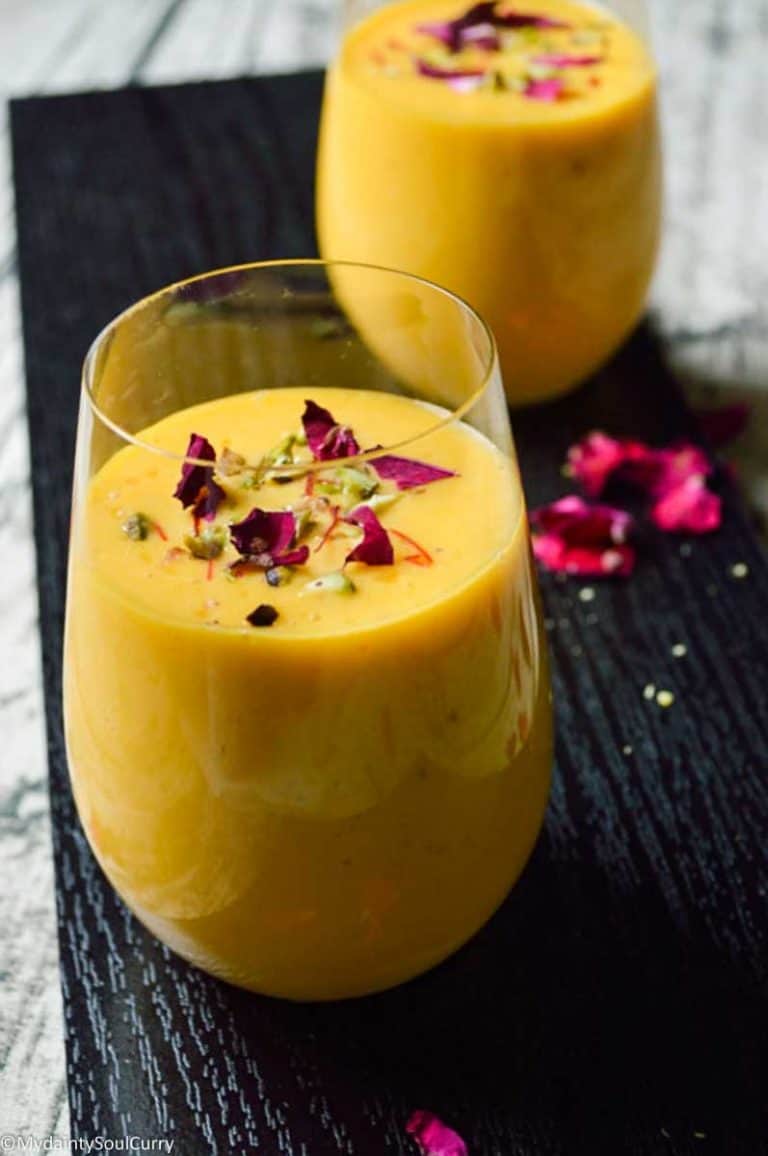 Vegan Mango Rose Lassi Healthy Recipe with Cardamom