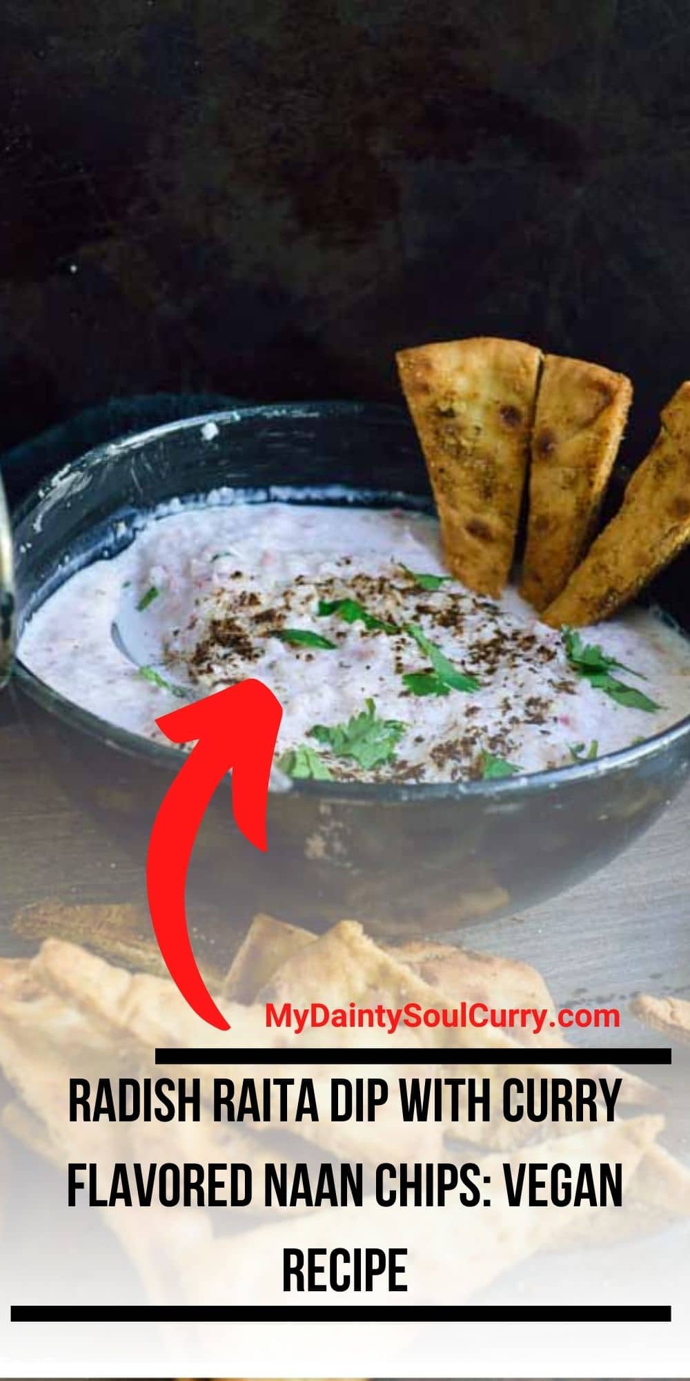 Radish Raita Dip with Curry Spiced Naan Chips: Vegan Recipe