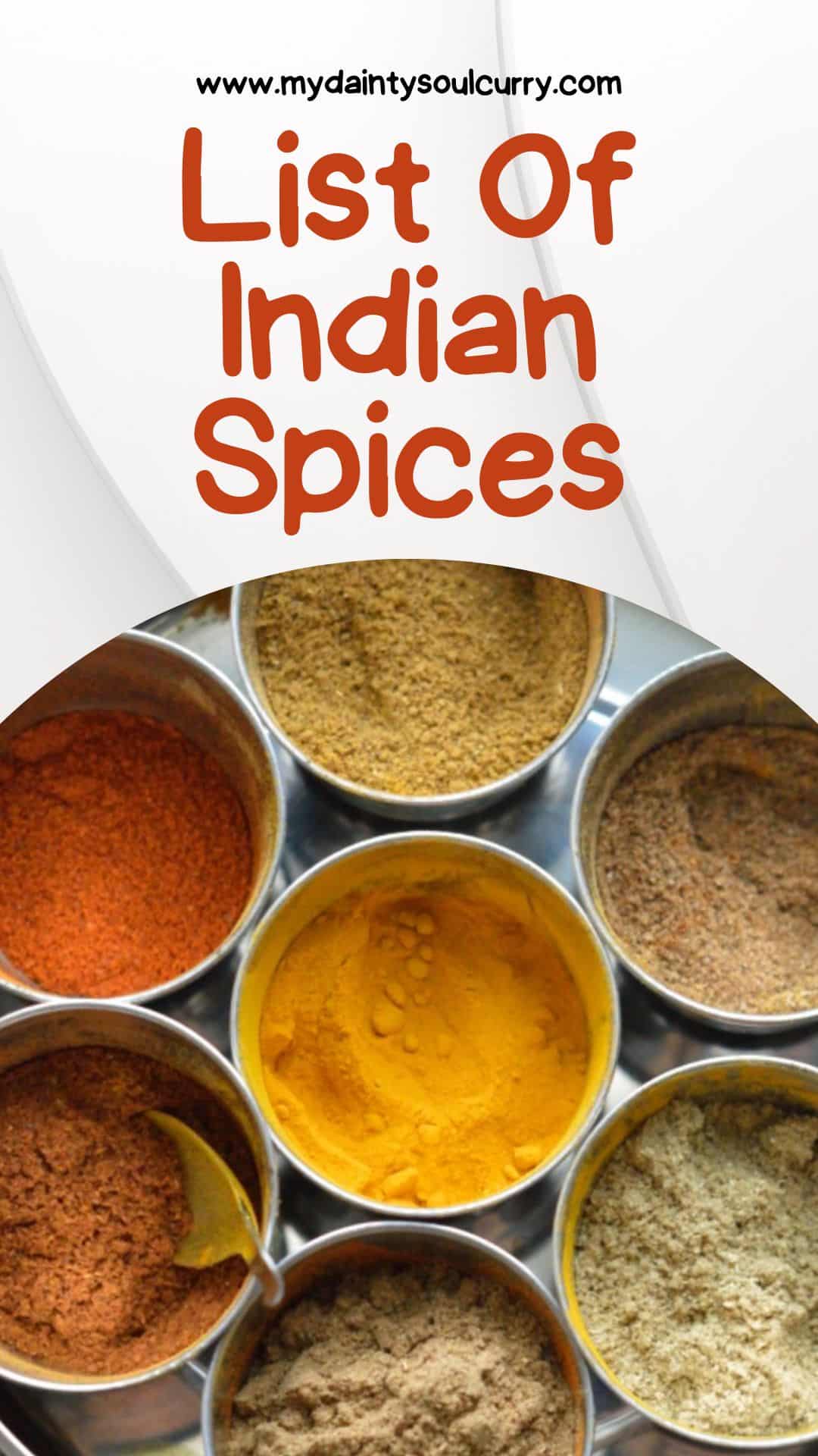 List Of Indian Spices - My Dainty Soul Curry